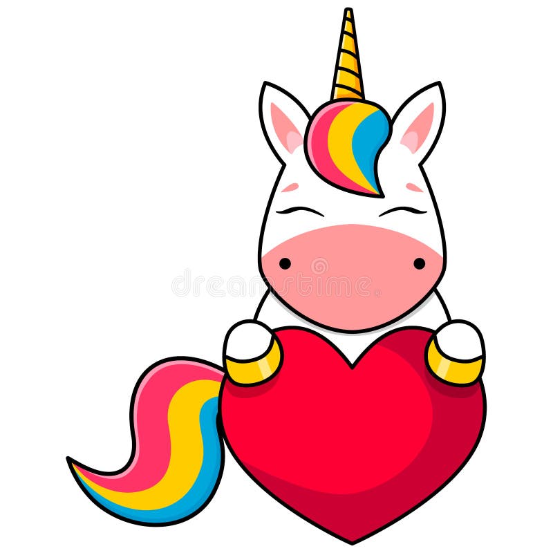 Cute Cartoon Unicorn Sticker. the Unicorn is Holding a Red Heart Stock ... Cute Cartoon Unicorn Sticker. the Unicorn is Holding a Red Heart Stock ...