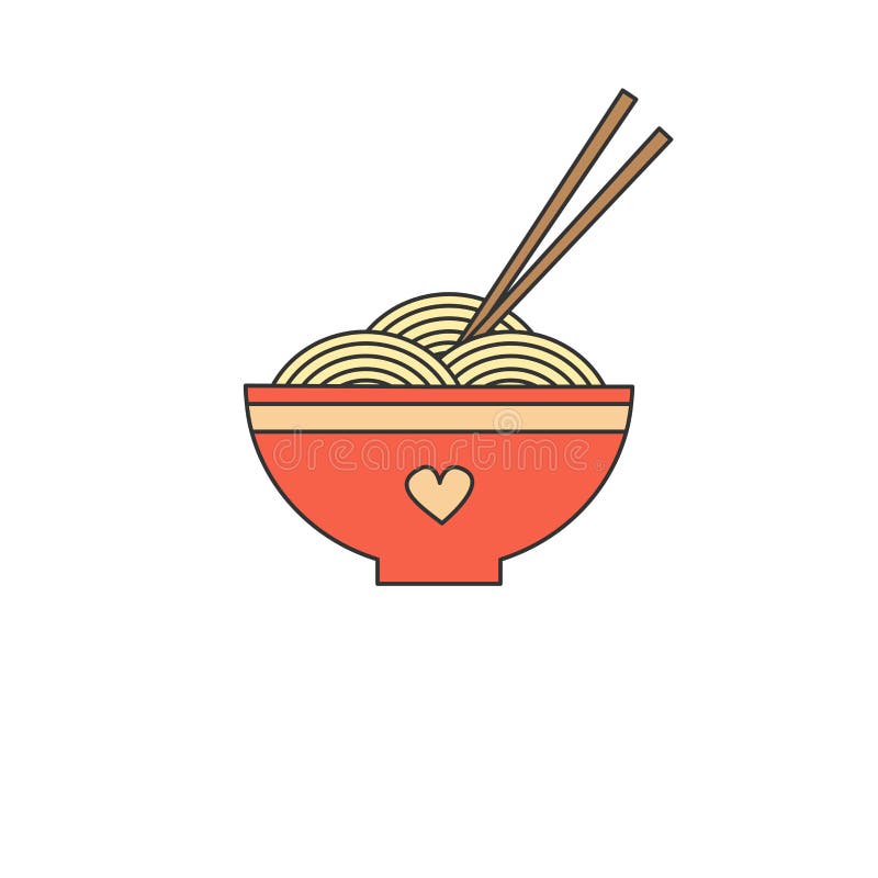 Cute Cartoon Vector Bowl with Noodle Isolated on White Background Stock ...