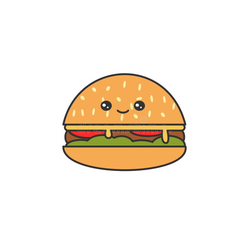 Cute Cartoon Vector Cheeseburger on White Background Stock Vector ...