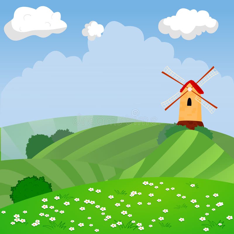 Cute Cartoon Vector Farm Landscape Stock Vector - Illustration of ...