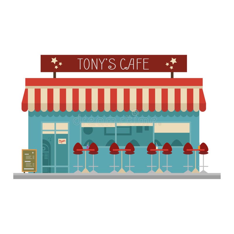 Cute Cartoon Vector Illustration of a Cafe Stock Vector - Illustration ...
