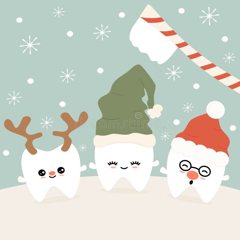 Cute Cartoon Vector Illustration with Christmas Funny Teeth with ...