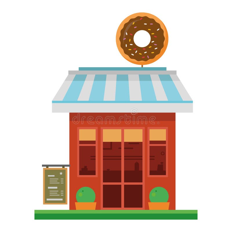 Cute Cartoon Vector Illustration of a Donuts Shop Stock Vector ...