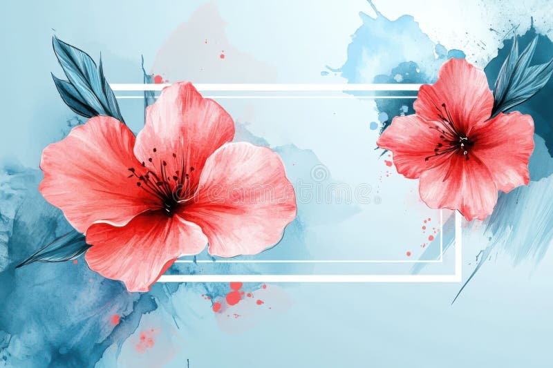 Cute Cartoon Vector Style Landscape Frame Border with Pink Flowers and ...