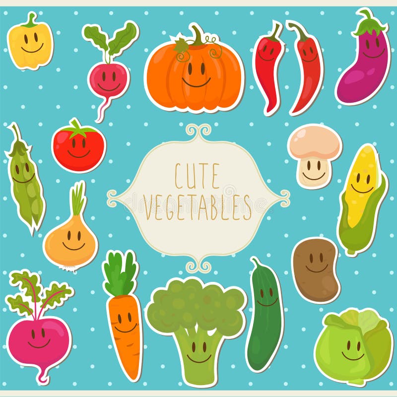Cute Cartoon Vegetables with Frame. Stock Vector - Illustration of ...