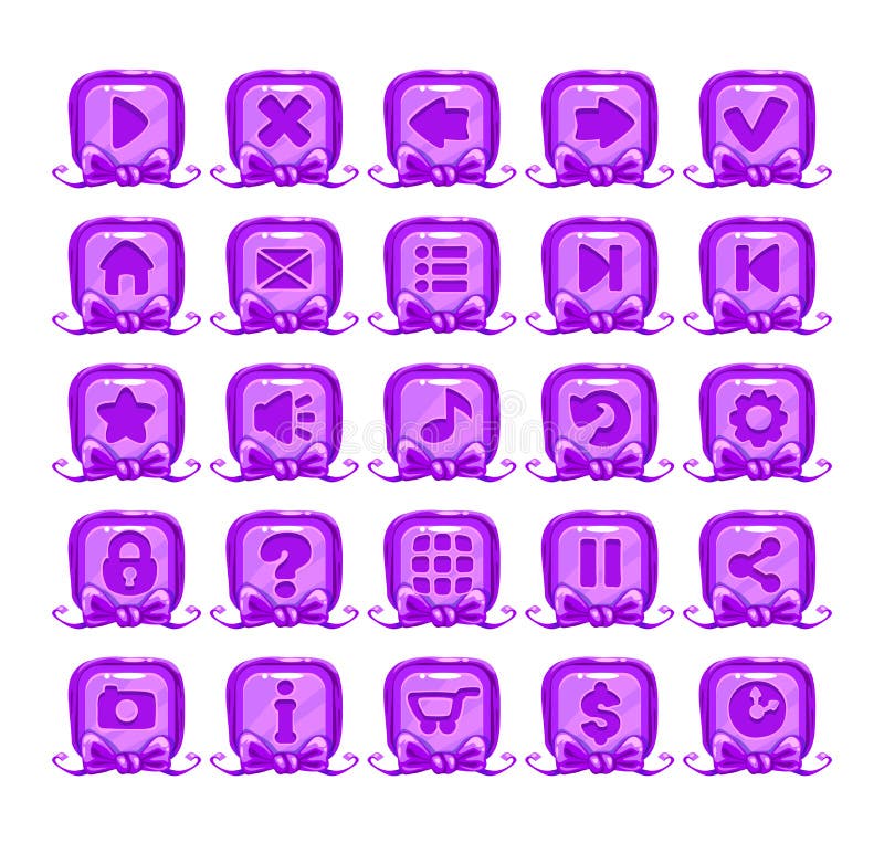 Cute Cartoon Violet Buttons Set. Stock Vector - Illustration of share ...