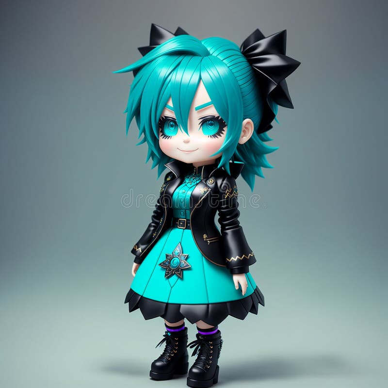 A Cute Cartoon Visual Key Girl with Turquoise Hair and Black Jacket ...