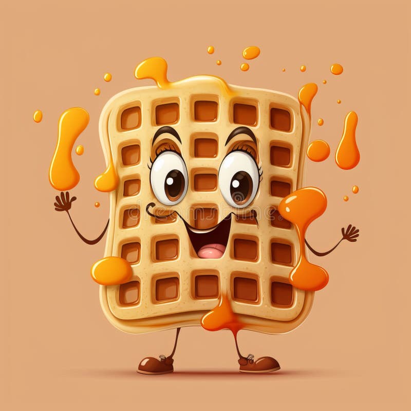 Cute Cartoon Waffle with Syrup, Generative AI Stock Illustration - Illustration of food, face ...