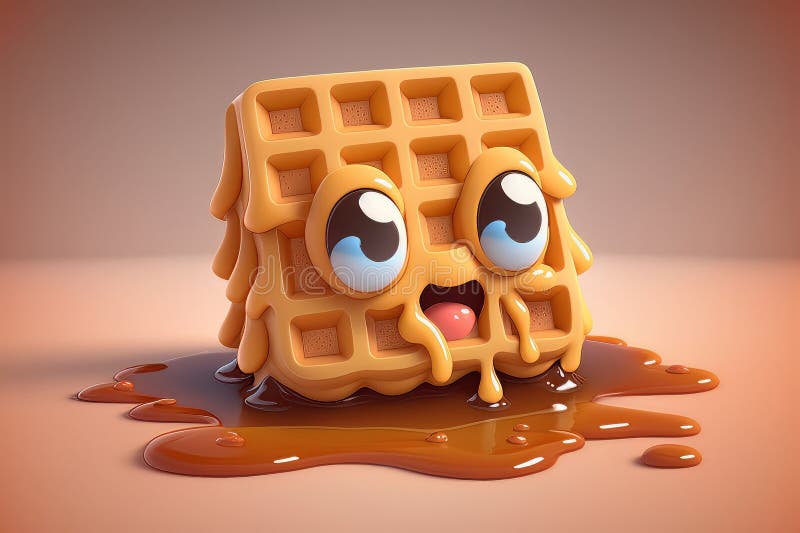 Cute Cartoon Waffle with Syrup. Generative Ai Stock Illustration ...