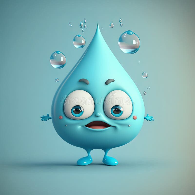 Cute Cartoon Water Drop Character Generative Ai Stock Illustration