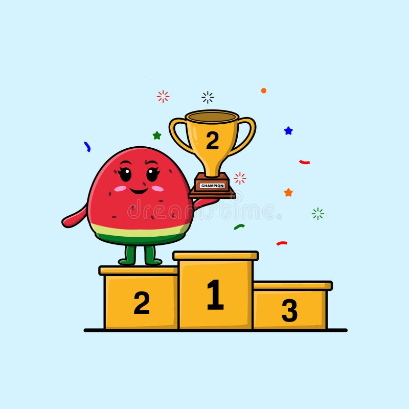 Cute Cartoon Watermelon As the Second Winner Stock Illustration ...