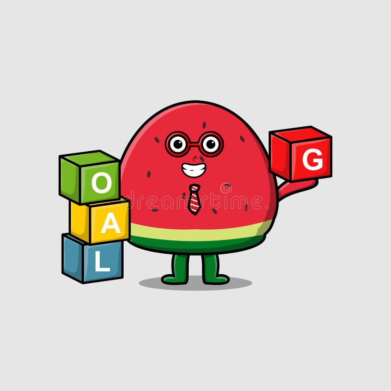 Cute Cartoon Watermelon Businessman Stack Goal Box Stock Vector ...