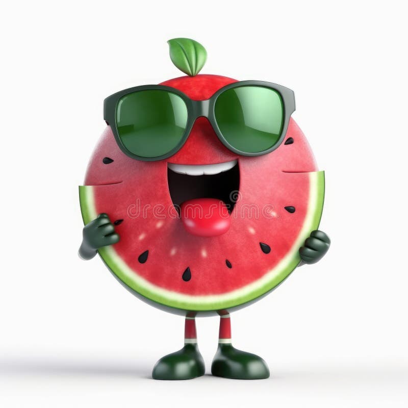 Cute Cartoon Watermelon Character, Animated with a Face Stock ...