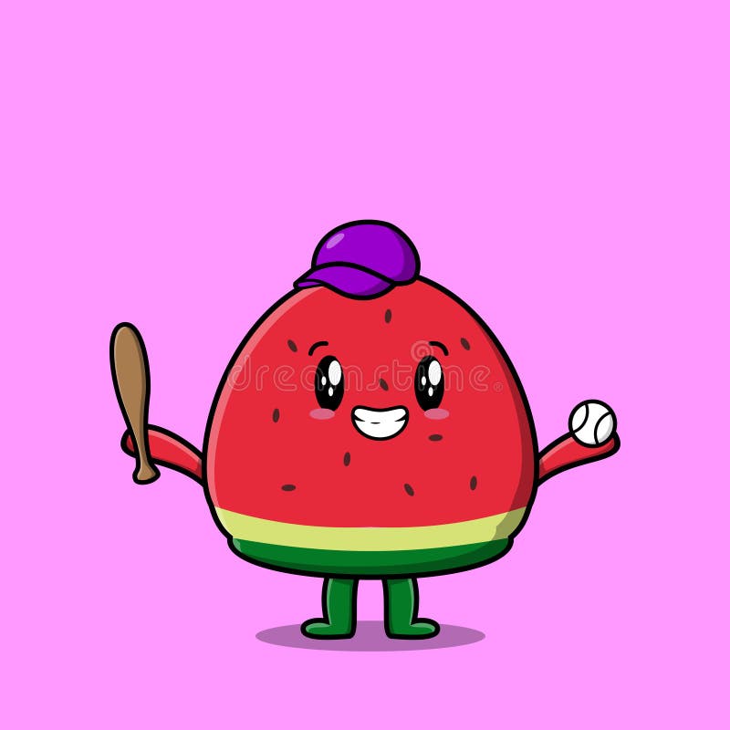 Cute Cartoon Watermelon Character Playing Baseball Stock Vector ...