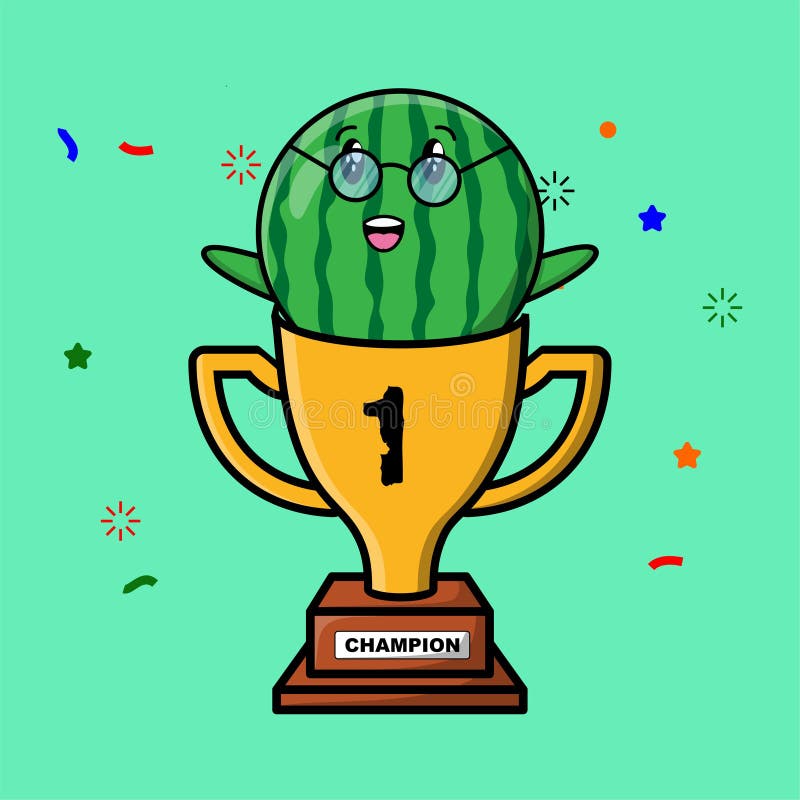 Cute Cartoon Watermelon Character in Trophy Stock Vector - Illustration ...