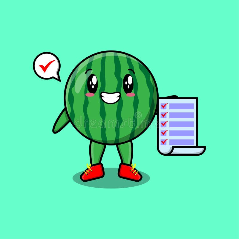 Cute Cartoon Watermelon Holding Checklist Note Stock Vector ...