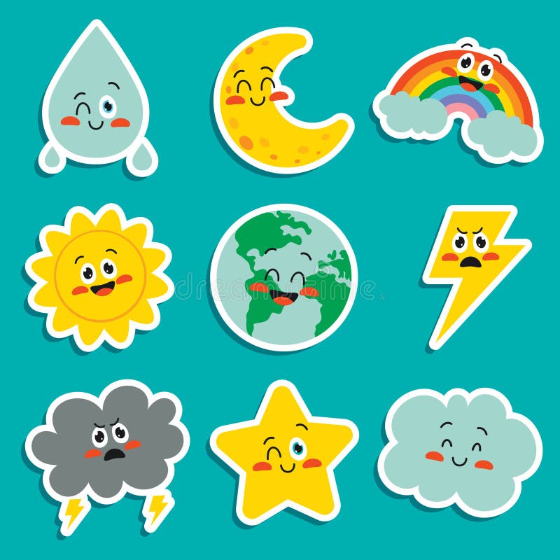 Cute Cartoon Weather Characters Posing Stock Vector - Illustration of ...