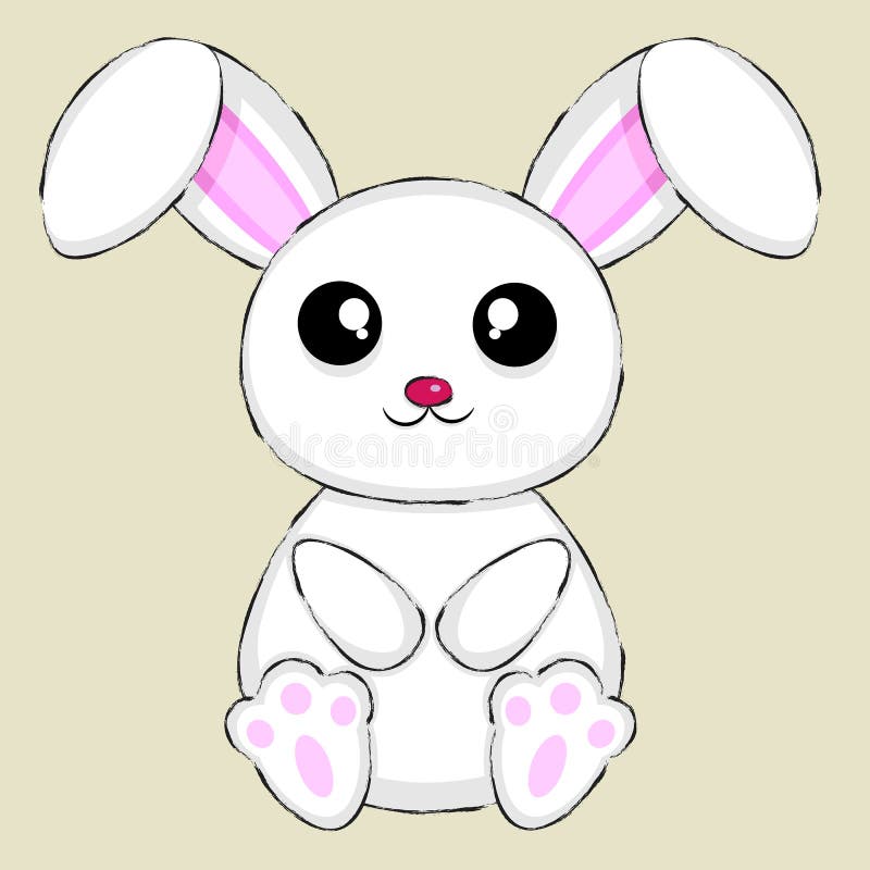 Cute Cartoon White Bunny Rabbit with Shadow Tone. Flat Color. Vector ...