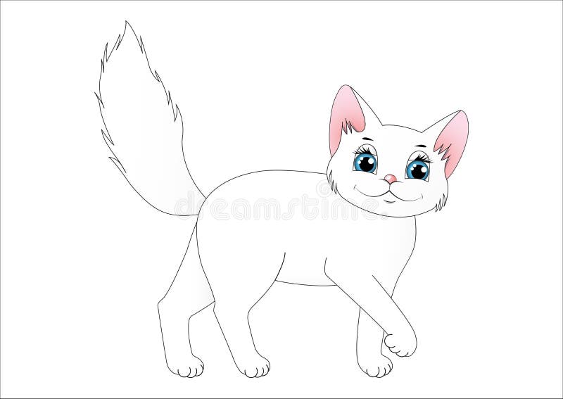 Cute cartoon white cat stock illustration. Illustration of animal ...