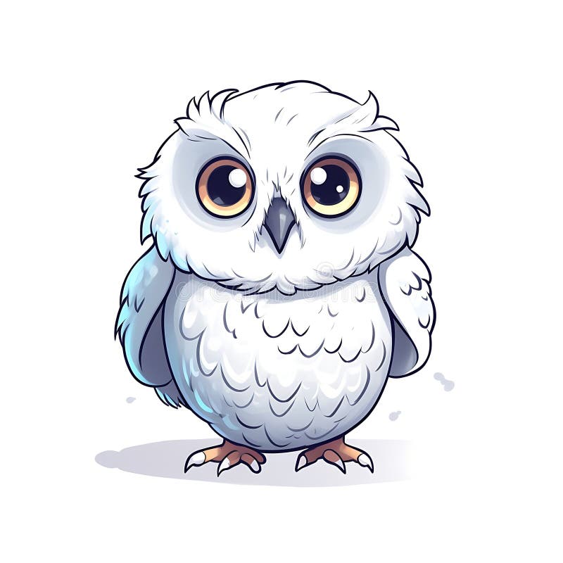 Cute Cartoon White Owl with Big Expressive Eyes. Stock Illustration ...