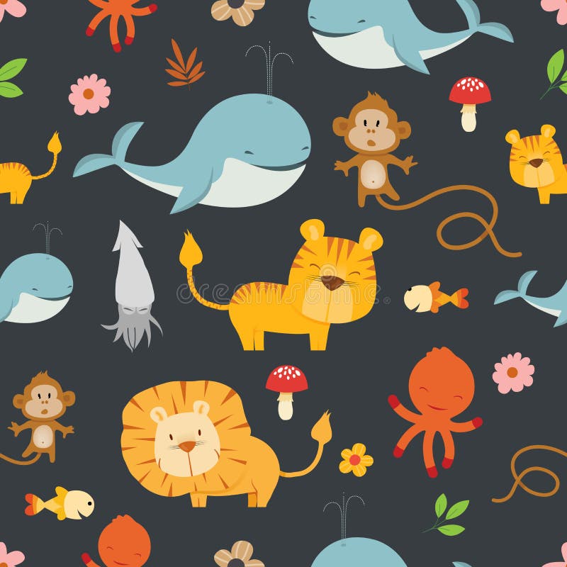 Creative Cute Wild Animals Vector Pattern Stock Vector - Illustration ...