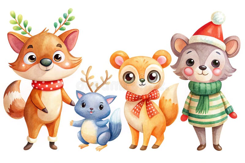 Cute Cartoon Winter Animals Stock Illustration - Illustration of ...
