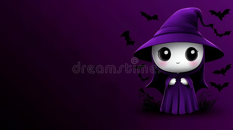 Cute Cartoon Witch with a Purple Hat and Robe Stock Illustration ...