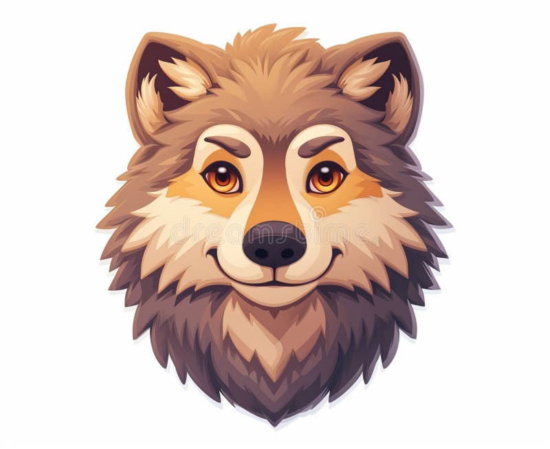 Cute Cartoon Wolf Head with Expressive Eyes and Fluffy Fur. Stock ...
