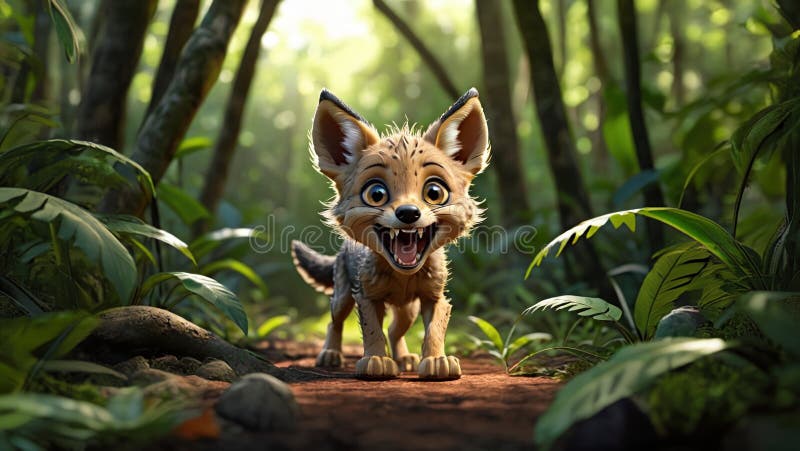 Cute Cartoon Wolf Pup in the Jungle. Stock Illustration - Illustration ...