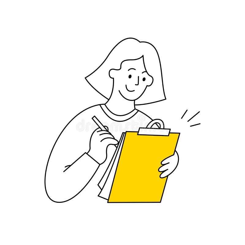 Cute Cartoon Woman Writing Notes, Write on Sticky Notes Develop the ...