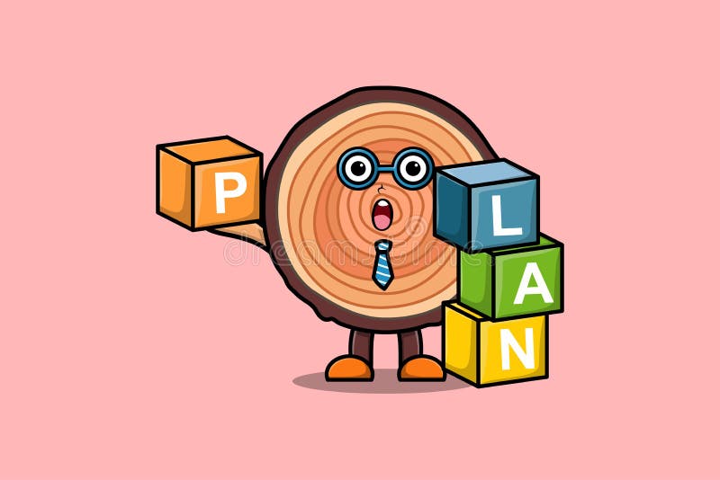 Cute Cartoon Wood Trunk Businessman Stack Plan Box Stock Vector ...