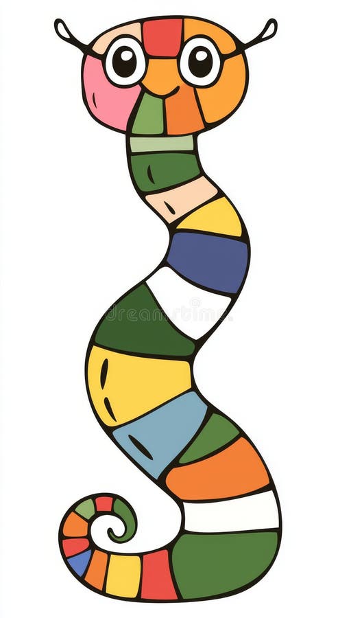 Cute Cartoon Worm Design in Both Color and Outline Forms Stock Photo ...