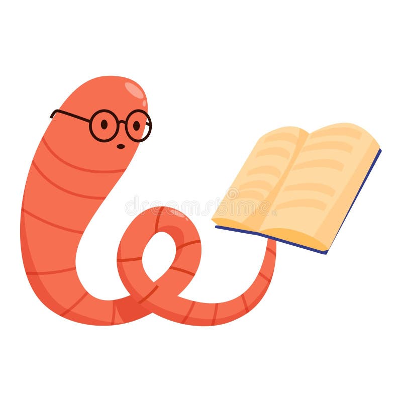 Cute Cartoon Worm Wearing Glasses is Reading a Book Stock Vector ...