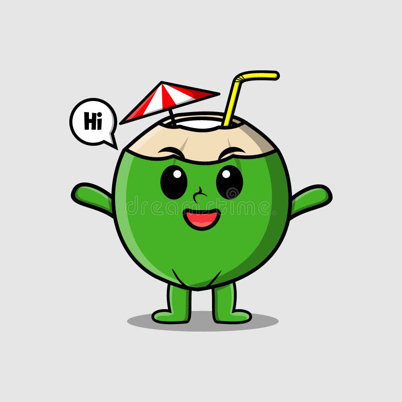 Cute Cartoon Young Coconut with Happy Expression Stock Vector ...