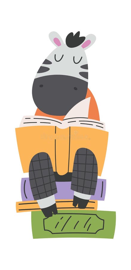 Cute Cartoon Zebra Reading Book Flat Icon School Student Stock Vector ...