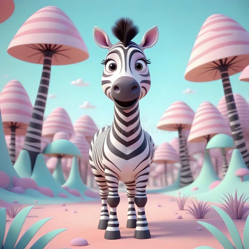 Cute Cartoon Zebra Standing in a Magical Forest Stock Illustration ...