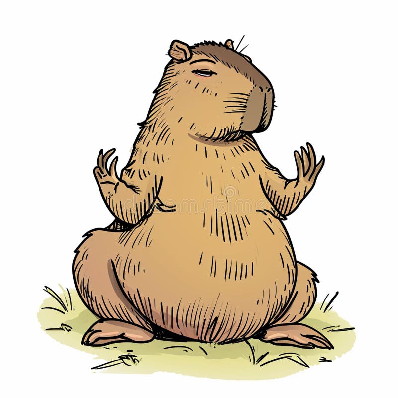 A Cute, Cartoonish Capybara Meditating Peacefully in a Serene Pose ...