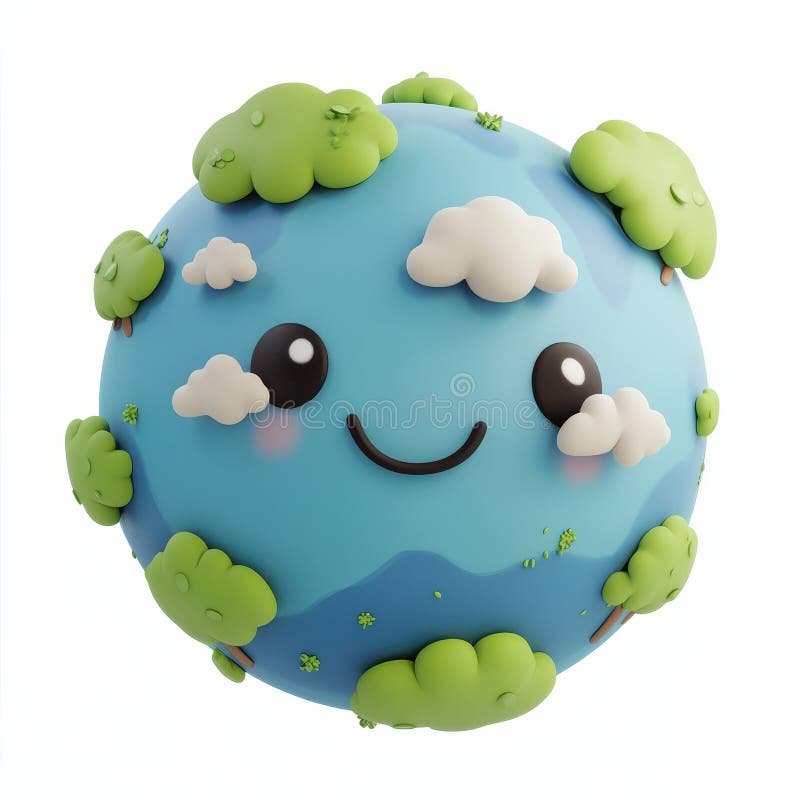 A Cute, Cartoonish Globe with Trees and Clouds, Symbolizing a Friendly ...