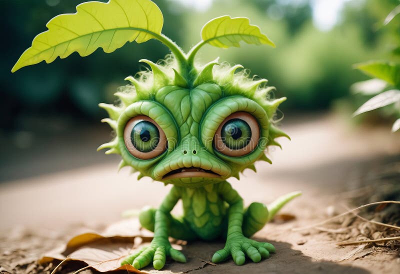 A Cute, Cartoonish Green Creature with Large Eyes Stock Illustration ...
