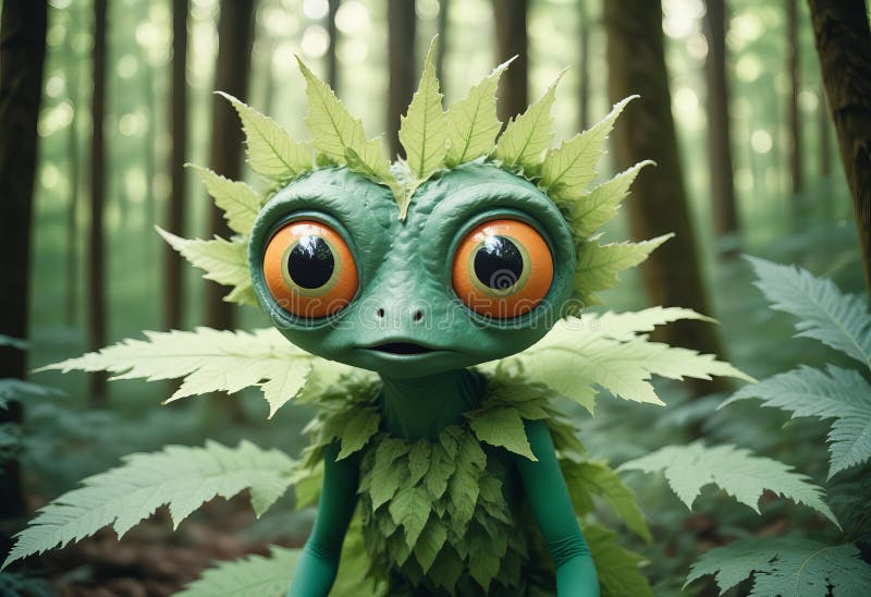 A Cute, Cartoonish Green Creature with Large Eyes Stock Illustration ...