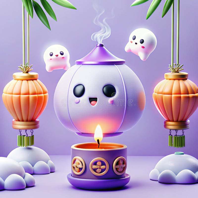 Cute, Cartoonish Lantern with Friendly Ghosts and Candle Stock Photo ...