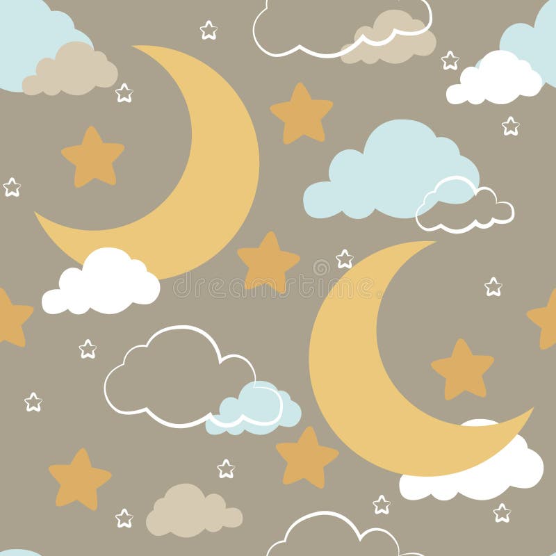 Cute Cartoons Pattern Moon Cloud Stars Seamless Pattern Stock Vector ...