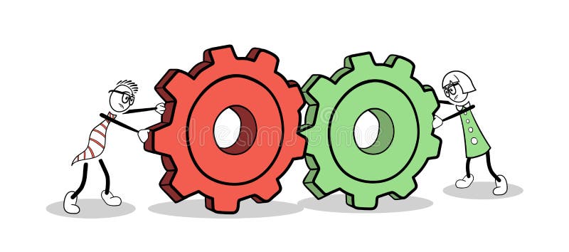 Cute Cartoons Pushing Cog and Wheel Stock Vector - Illustration of cute ...