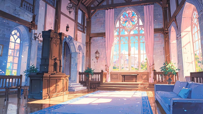 Cute Castle Interior Perspective Anime Style Background Stock ...