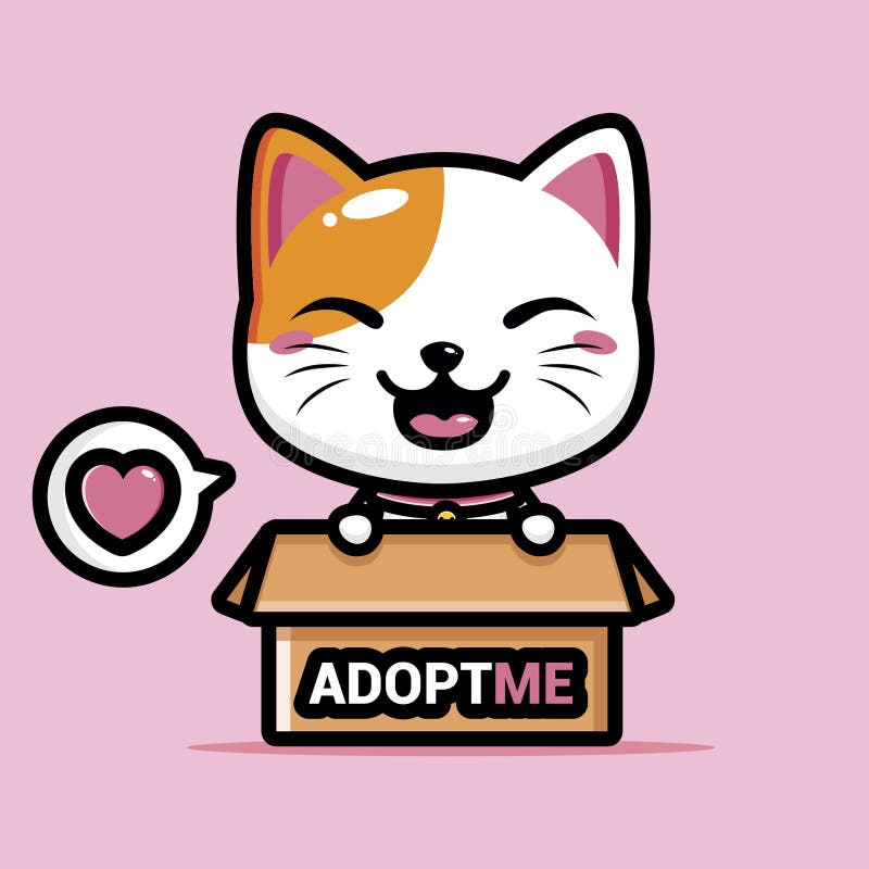 Cute Cat in the Adoption Box Stock Vector - Illustration of character ...