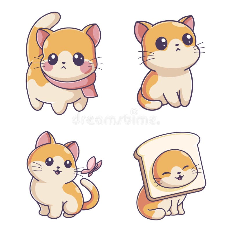 Cute Cat Alone, Cartoon Style Set Stock Vector - Illustration of ...