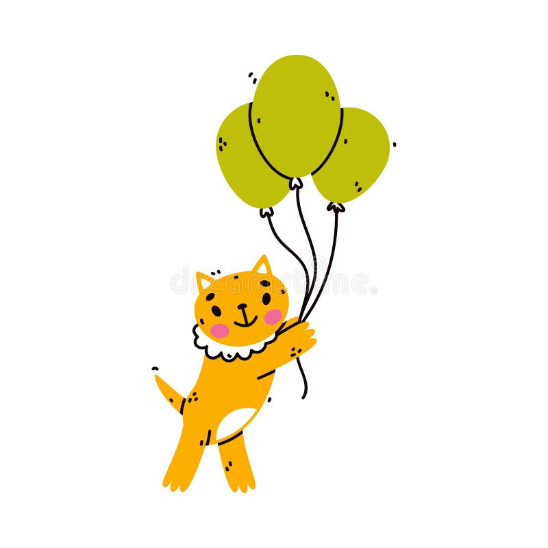 Cute Cat Animal Flying with Balloon Floating in the Air Vector ...