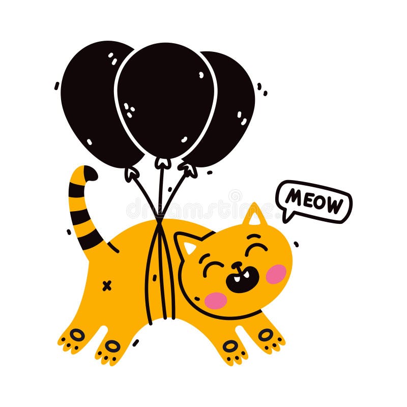Cute Cat Animal Flying with Balloon Floating in the Air Vector ...