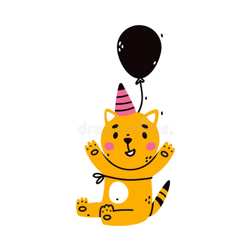 Cute Cat Animal Flying with Balloon Floating in the Air Vector ...