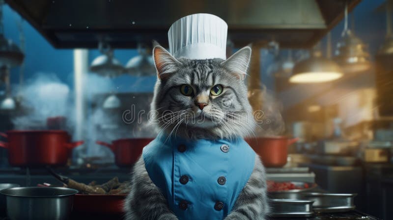 Cute Cat As a Chef in the Kitchen of a Restaurant Stock Image - Image ...